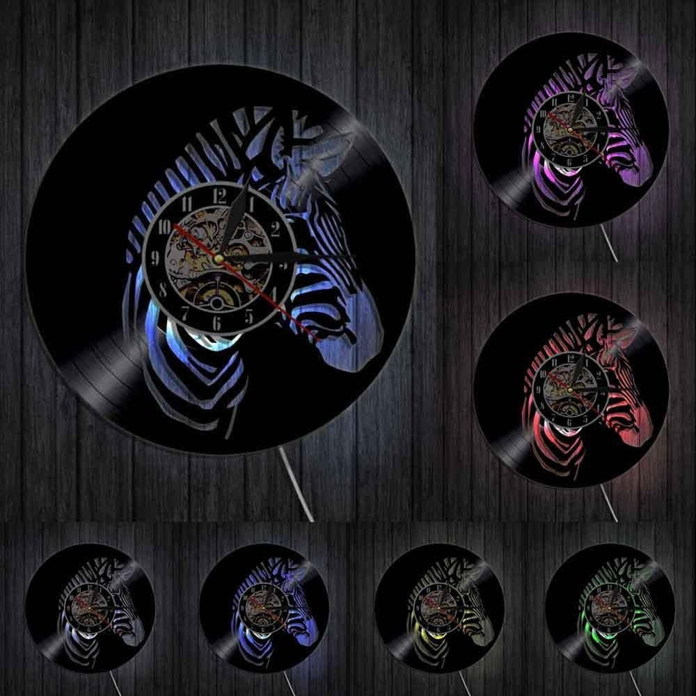 Safari Animals Nursery Home Decor Wall Clock Zebra Vinyl Record Wall Clock Pinto Horse Wall Art ...