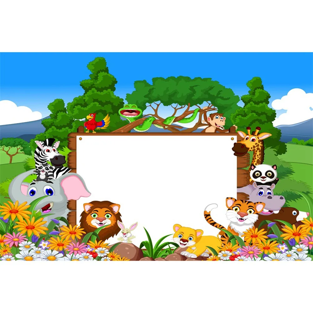 Safari Animals Photography Backdrop Jungle Forest Baby Birthday Party ...