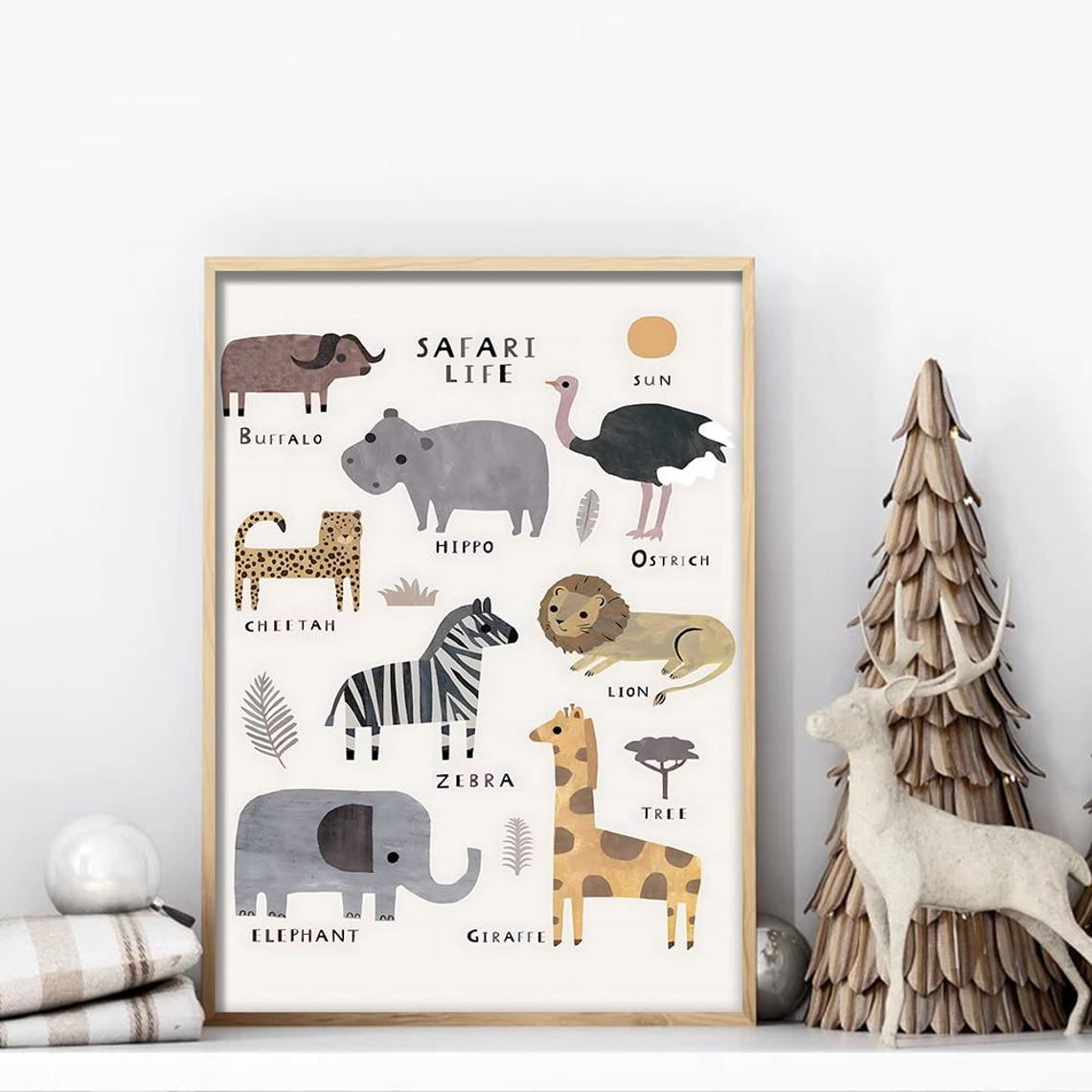 Safari Animals Wall Art Cute Jungle Wildlife Poster For Nursery Or Room ...