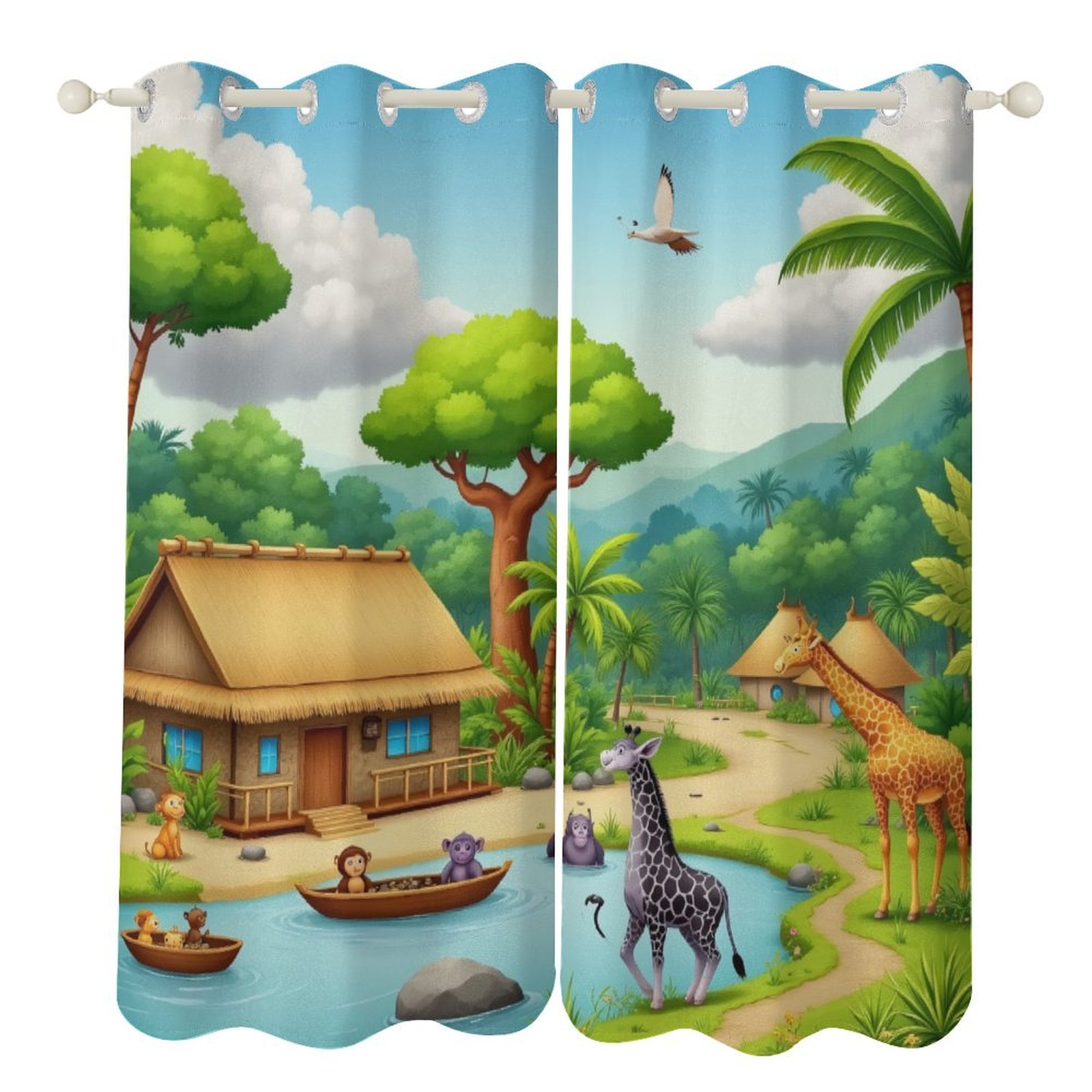 Safari Animals by Hut 2 Panels 3D Printing Pattern Curtain for Bedroom ...