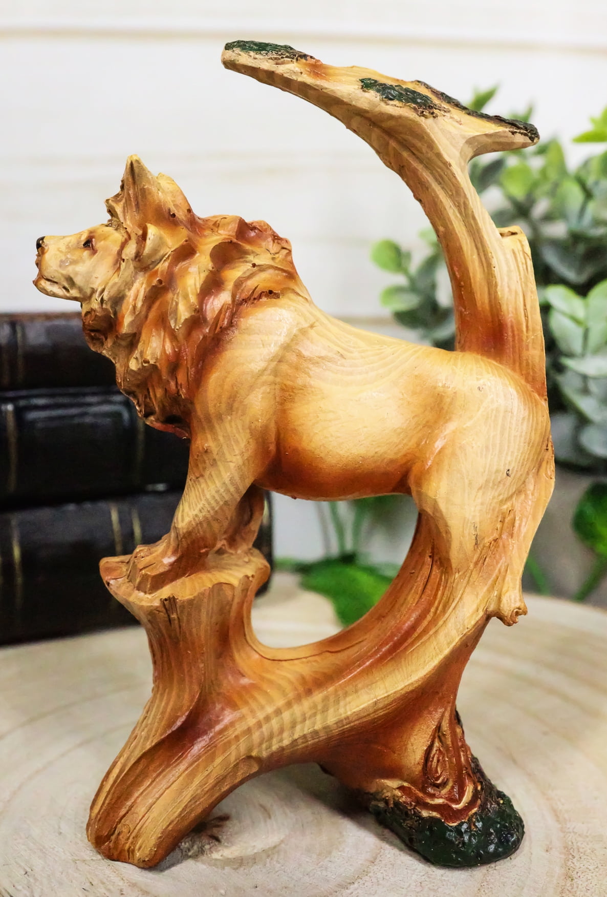 Safari Apex Predator Big Cat Lion King Faux Wood Cutout Carving Resin ...