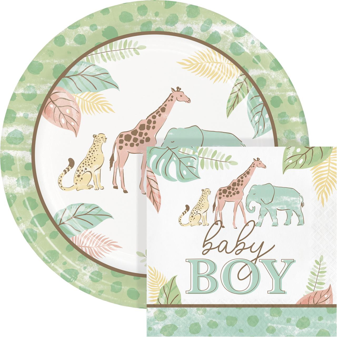 Safari Baby Boy Animal Plates and Napkins Set, Serves 16 - Walmart.com