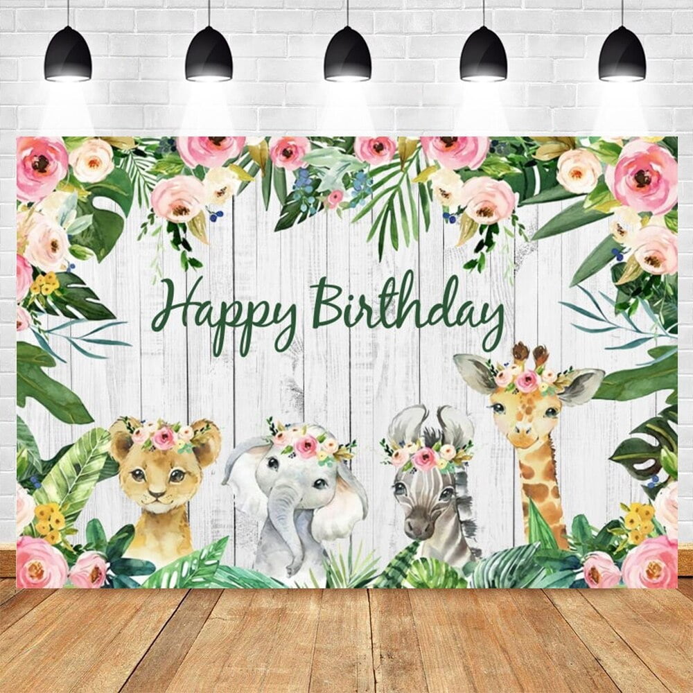 Safari Baby Shower Backdrop Baby Birthday Flower Jungle Animal ...