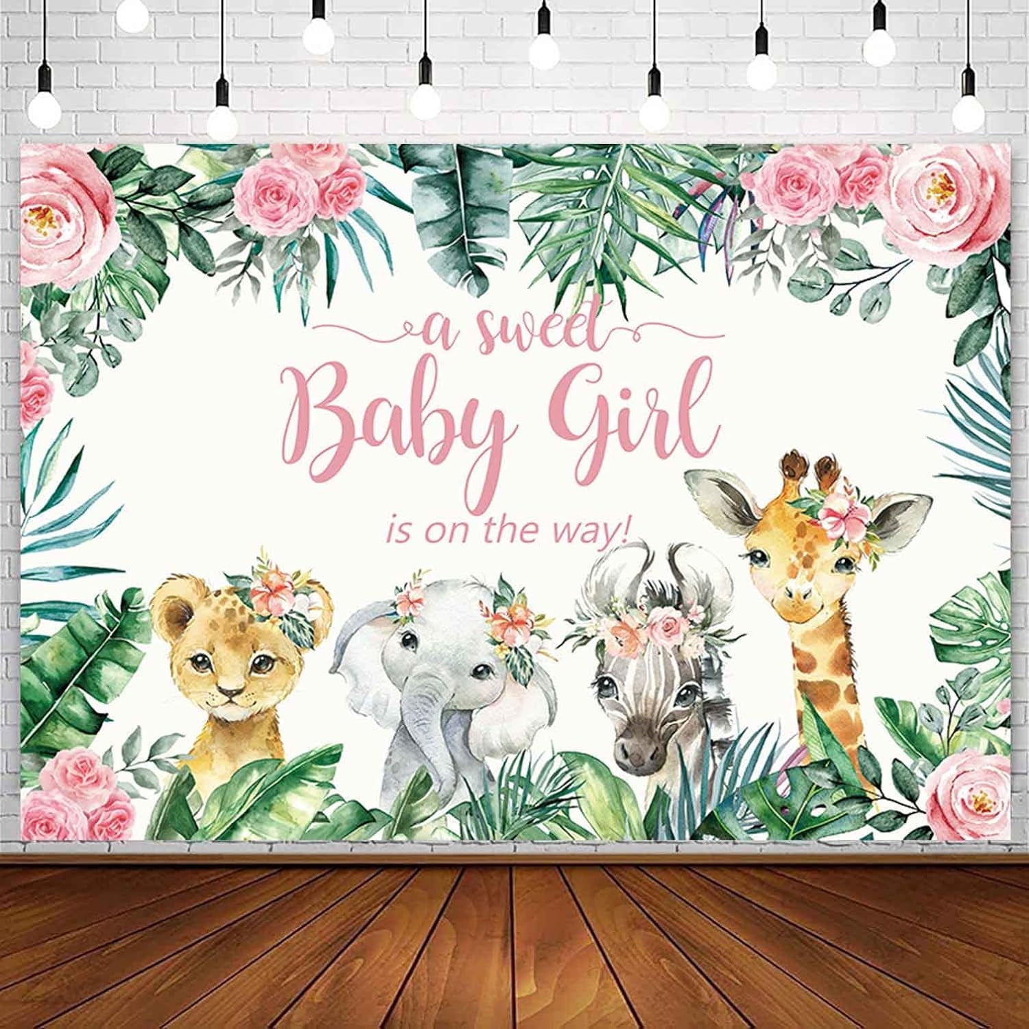 Safari Baby Shower Backdrop A Sweet Baby Girl is On The Way Jungle ...