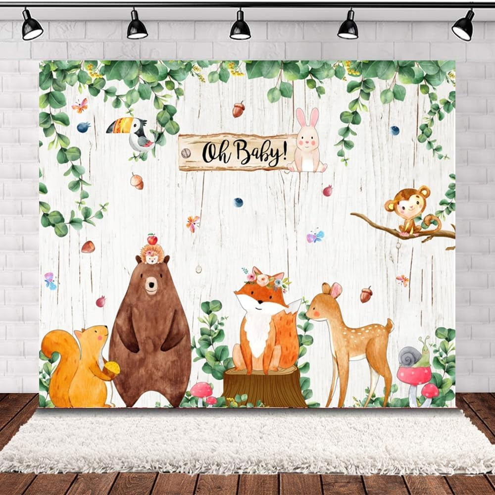 Safari Baby Shower Backdrop oh Baby Jungle Animals Decorations Tropical ...