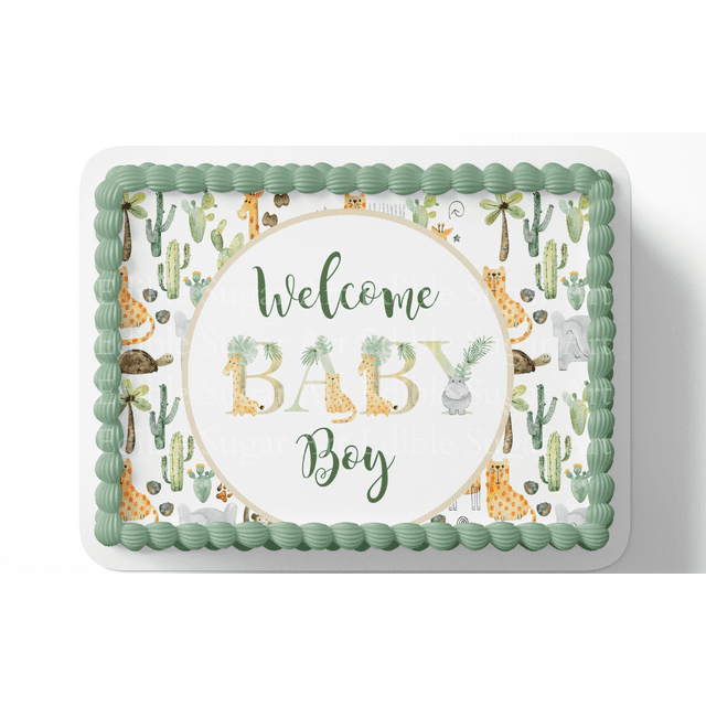 Safari Baby Shower Cake Edible Image Topper, by EDIBLE SUGAR ART ...