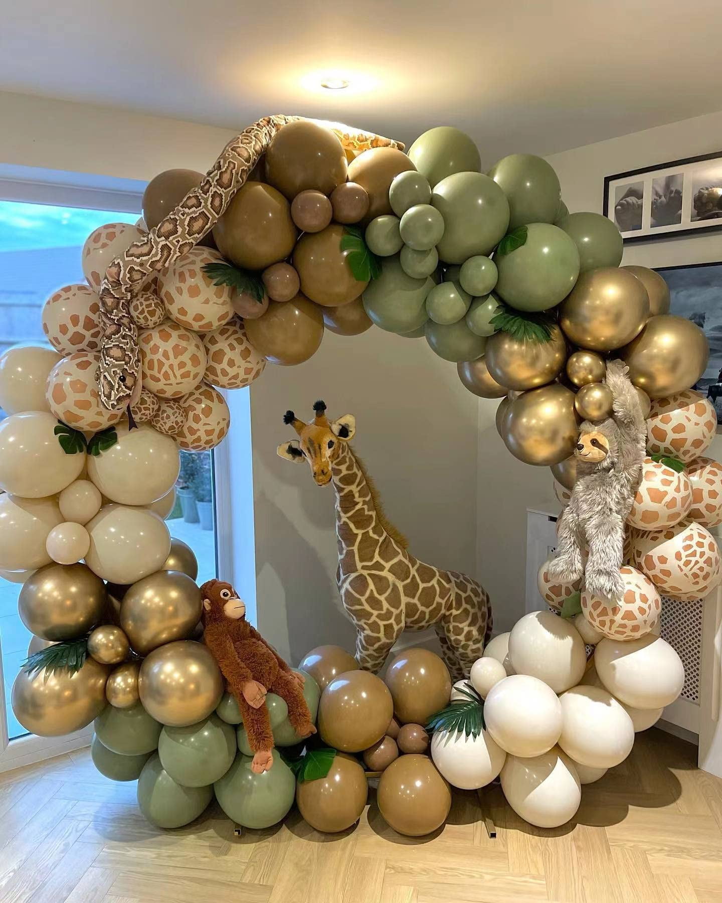 Safari Balloon Garland Arch MMF7 Kit, 170pcs Sage Green Sand Double Stuffed Brown Balloons with ...