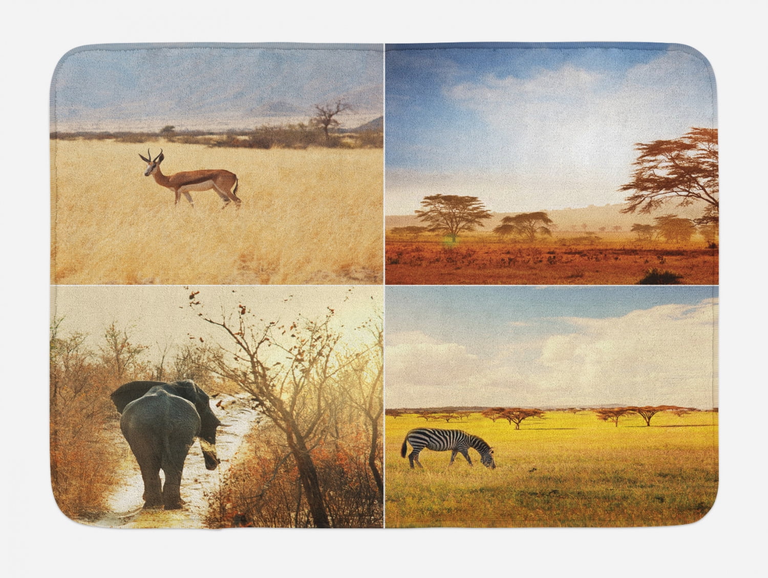 Safari Bath Mat, African Safari Collages with Native Wild Savannah ...