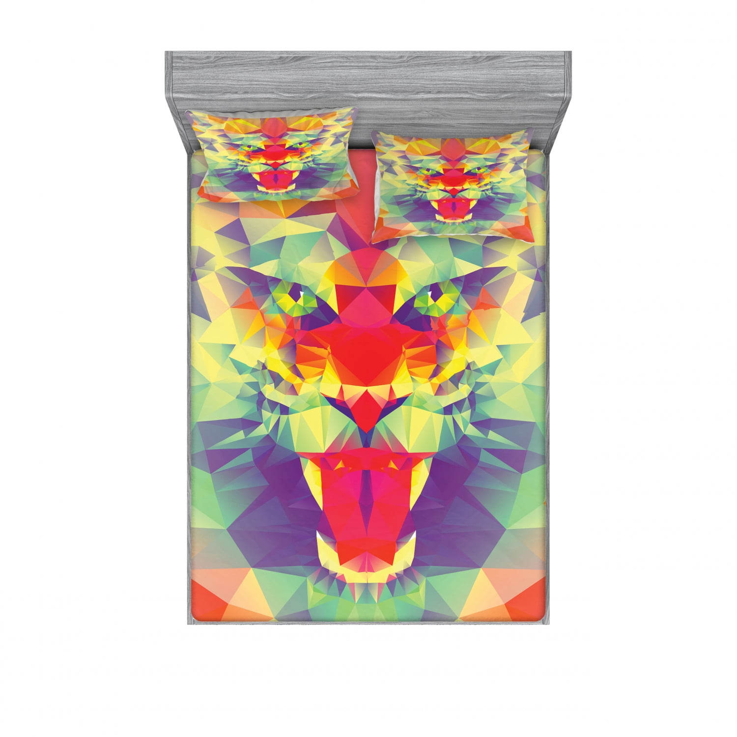 Safari Bedding Set with Sheet & Covers, Polygonal Lion Face with ...