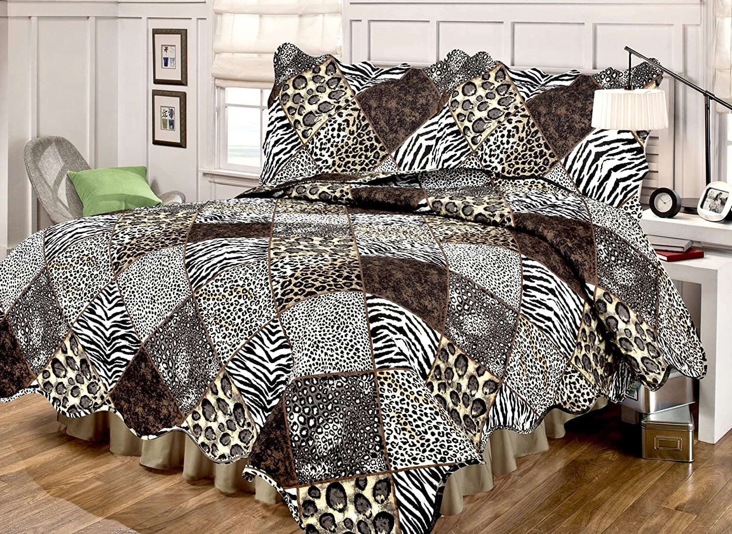 Safari Brown Black Leopard Cheetah Zebra Animal Print Patchwork 3 Piece ...