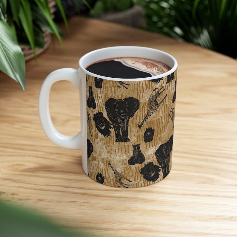 Safari Ceramic Mug | 15oz | Block Print Inspired | Dishwasher ...