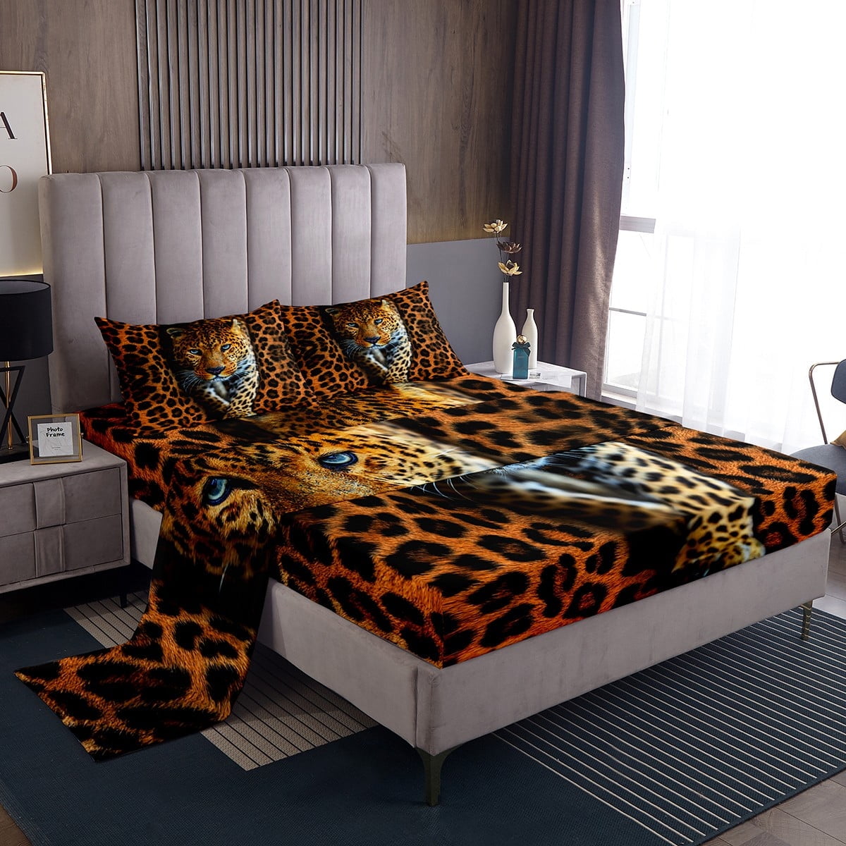 Safari Cheetah Bed Set Brown Leopard Print Bed Sheets Set, Wild Jungle ...