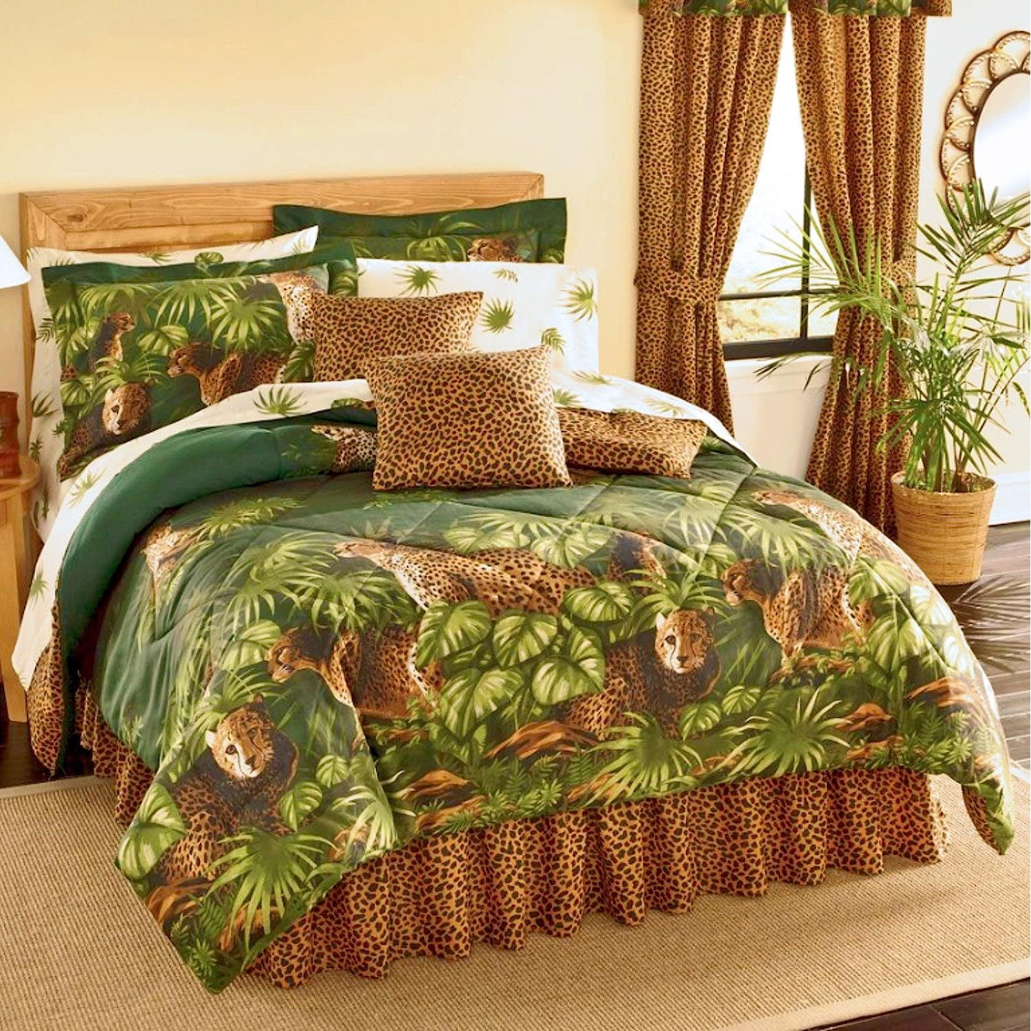 Safari Cheetah Leopard Cats Comforter & Sheet Set with Palm Leaf ...