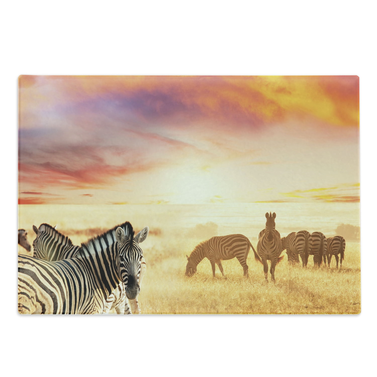 Safari Cutting Board, Zebras at Sunset on the Grassland Wildlife ...