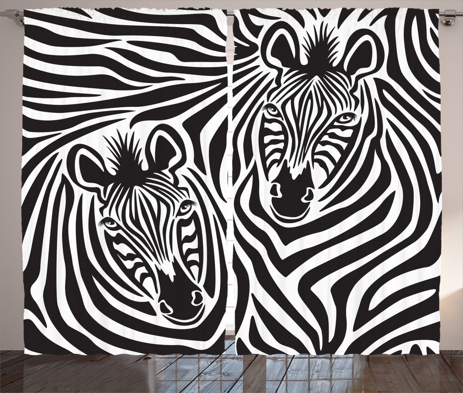 Ambesonne Savannah Curtains 2 Panel Set, Zebras Eyes and Face Art, 108 ...