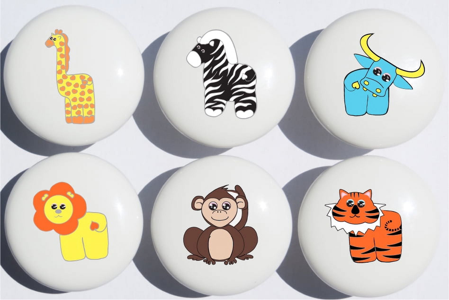 Safari Drawer Pulls Knobs Multicolored Set of 6 Jungle Ceramic Drawer ...