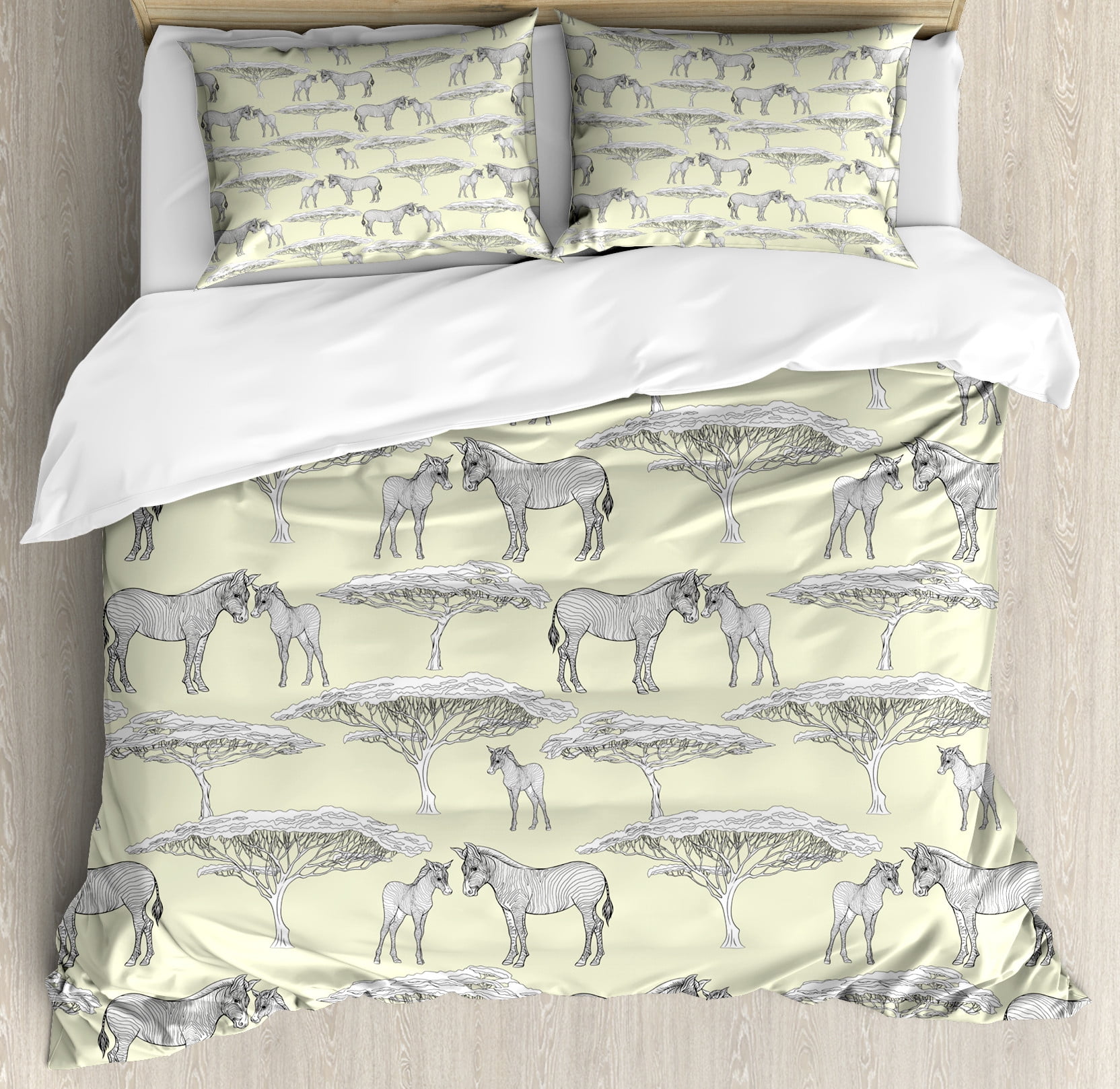 Safari Duvet Cover Set, African Nature Illustration and Adult Zebras ...