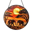 Safari Elephant Glass Suncatcher for Window Decor, Warm Sunset Light ...