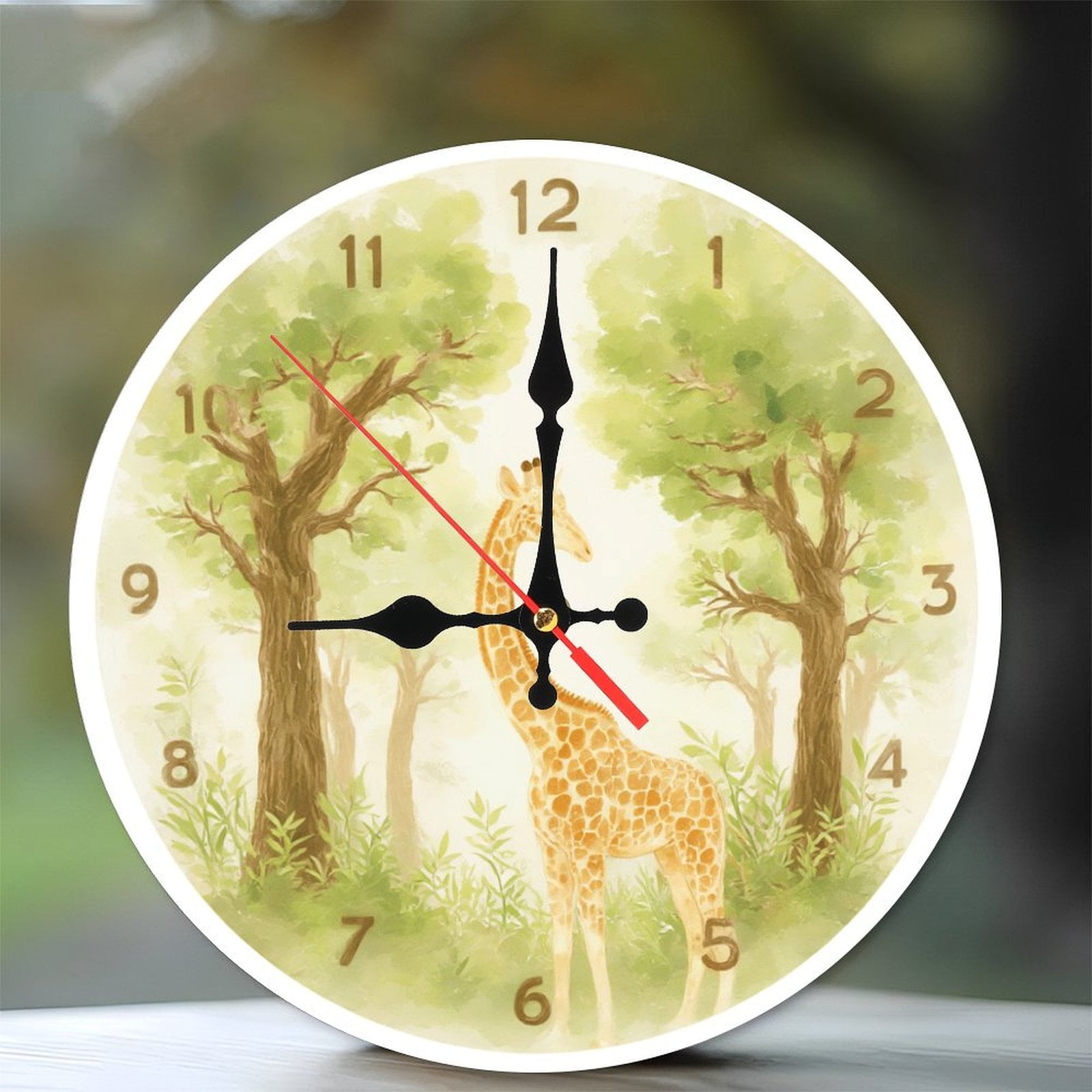 Safari Giraffe Wall Clock Home Decor 10-Inch Silent Wooden Wall Clock ...