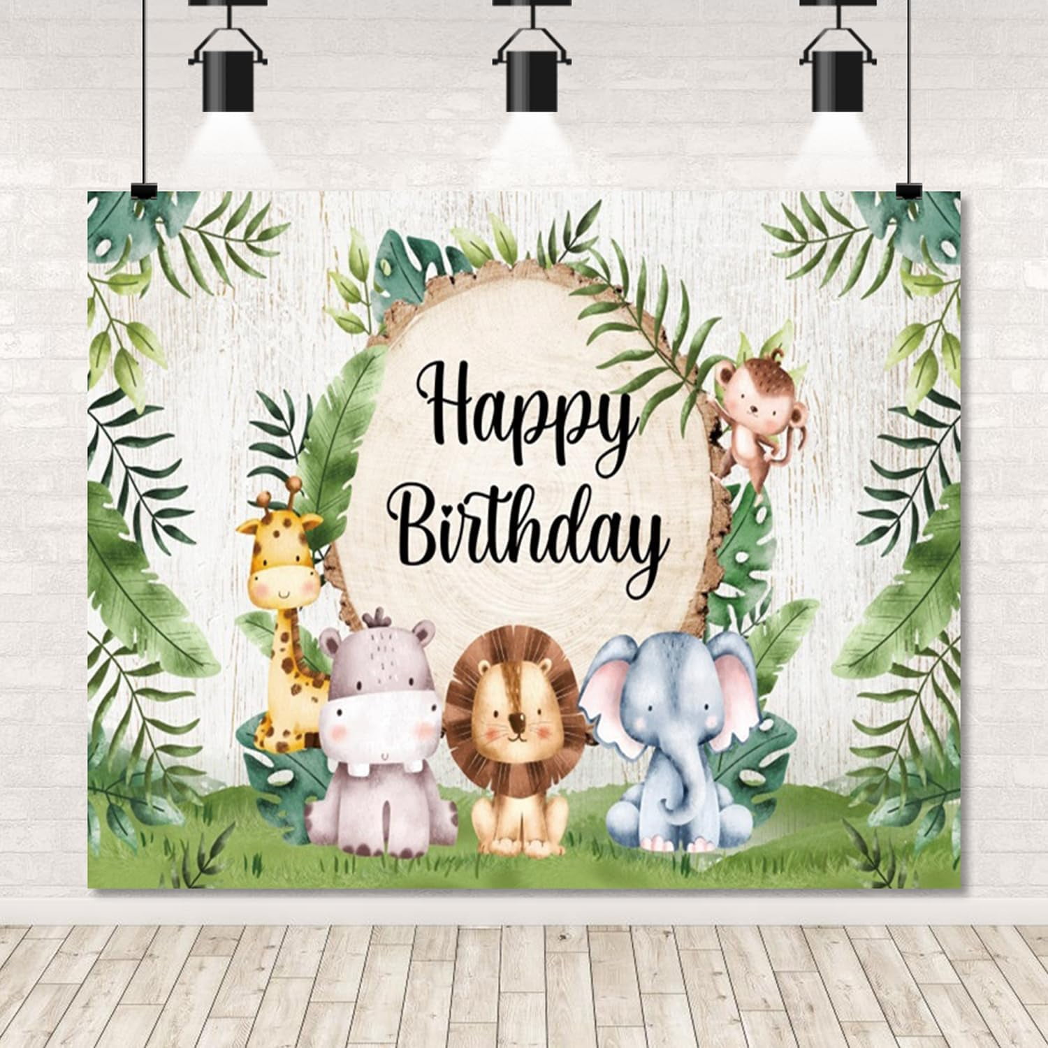 Safari Happy Birthday Backdrop Jungle Animal Theme Birthday Backdrop ...