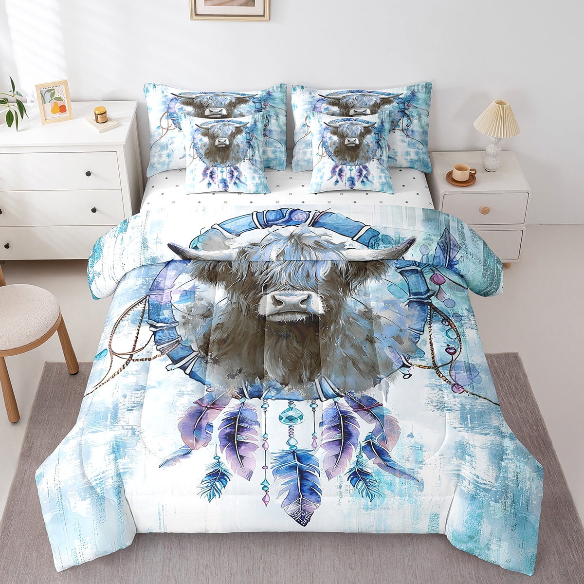 Safari Highland Cow Full Comforter Set 7 Pieces Farm Animal Bedding ...