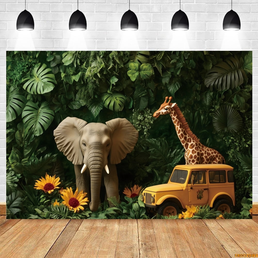 Safari Jungle Animals Birthday Party Backdrop Forest Balloons Newborn ...