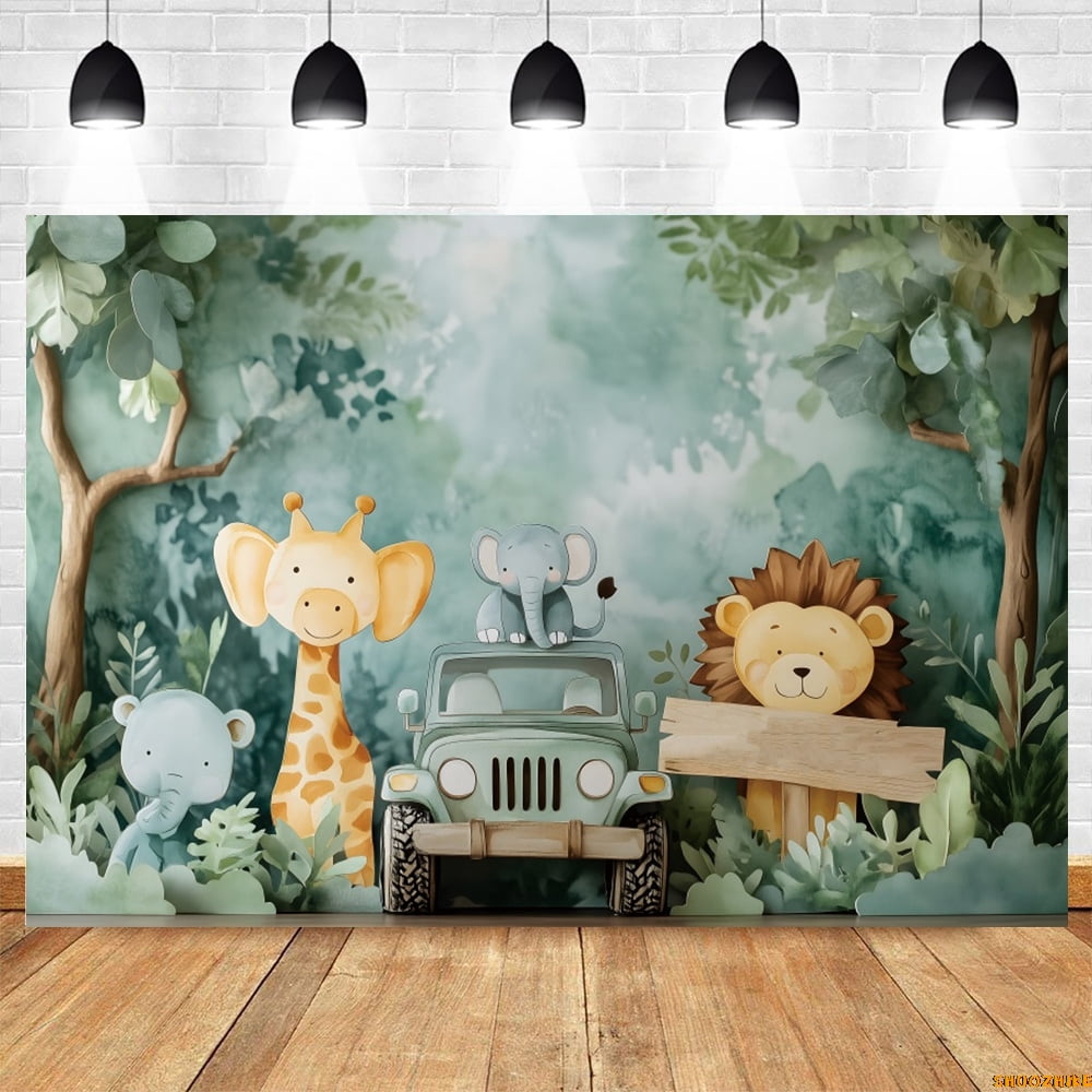 Safari Jungle Animals Birthday Party Backdrop Forest Balloons Newborn ...