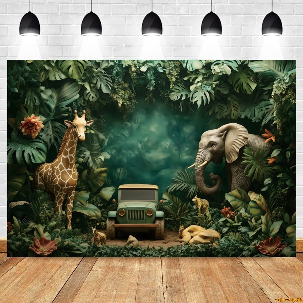 Safari Jungle Animals Birthday Party Backdrop Forest Balloons Newborn ...