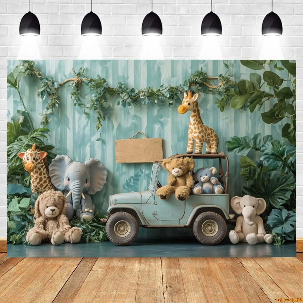 Safari Jungle Animals Birthday Party Backdrop Forest Balloons Newborn ...