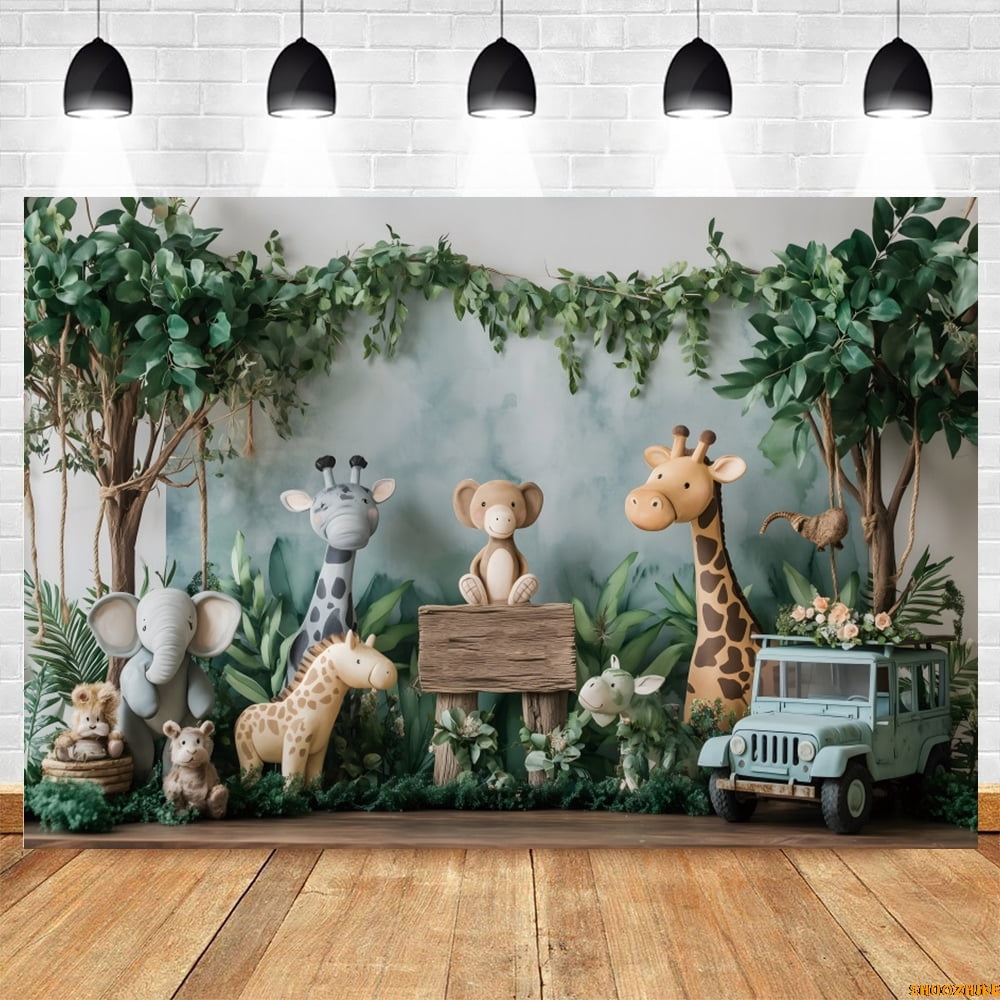 Safari Jungle Animals Birthday Party Backdrop Forest Balloons Newborn ...
