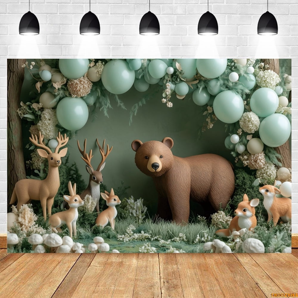 Safari Jungle Animals Birthday Party Backdrop Forest Balloons Newborn ...