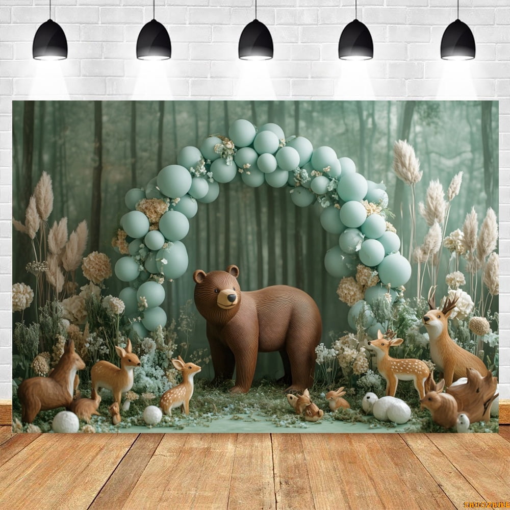Safari Jungle Animals Birthday Party Backdrop Forest Balloons Newborn ...