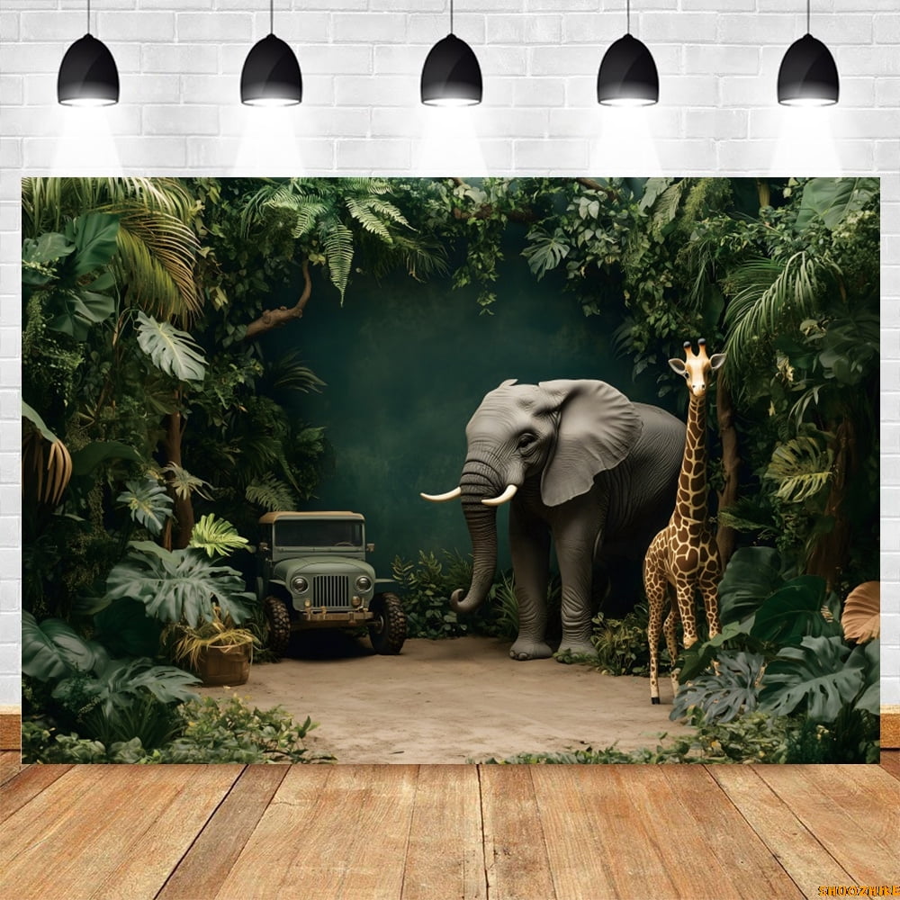 Safari Jungle Animals Birthday Party Backdrop Forest Balloons Newborn ...
