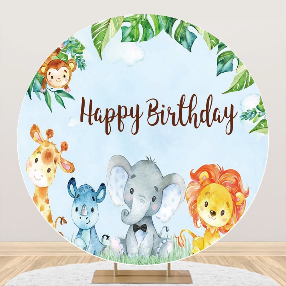 Safari Jungle Animals Oh Baby Round Backdrop Zoo Animals Tropical ...