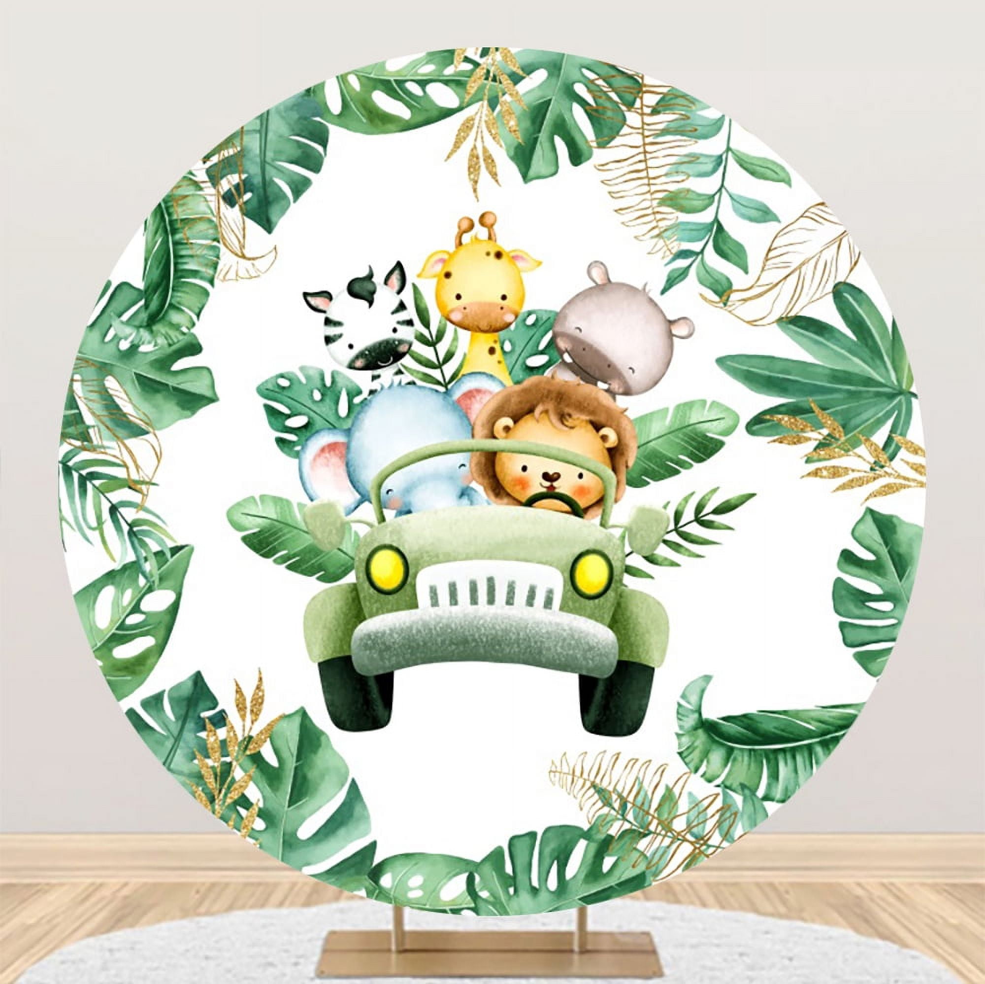 Safari Jungle Animals Oh Baby Round Backdrop Zoo Animals Tropical ...