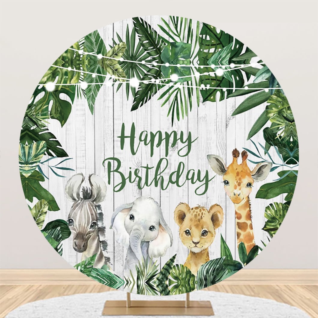 Safari Jungle Animals Oh Baby Round Backdrop Zoo Animals Tropical ...