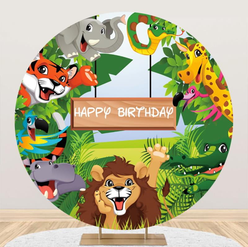Safari Jungle Animals Oh Baby Round Backdrop Zoo Animals Tropical ...