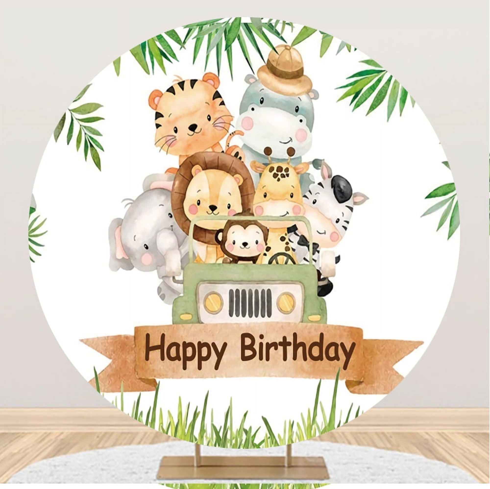 Safari Jungle Animals Oh Baby Round Backdrop Zoo Animals Tropical ...