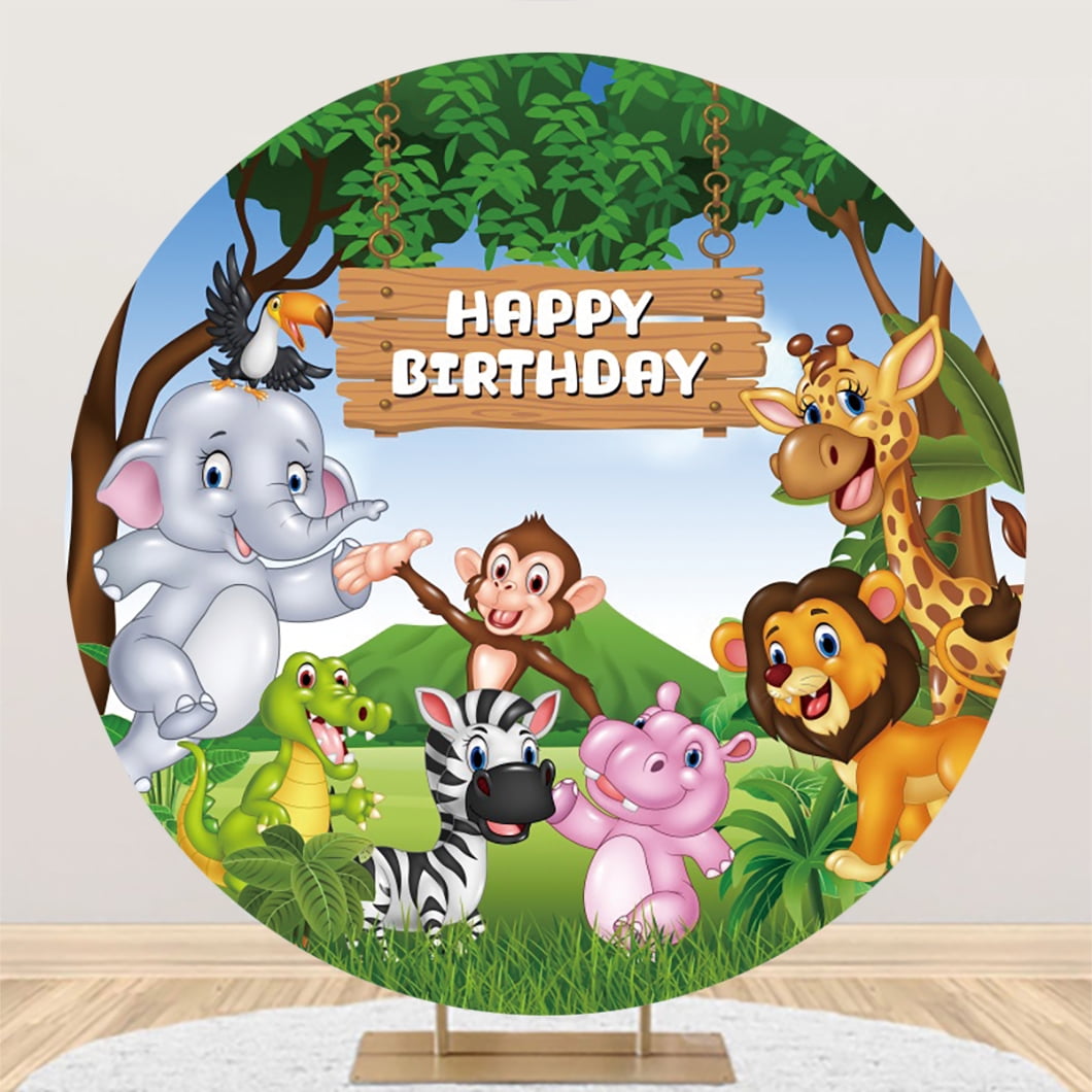 Safari Jungle Animals Oh Baby Round Backdrop Zoo Animals Tropical ...