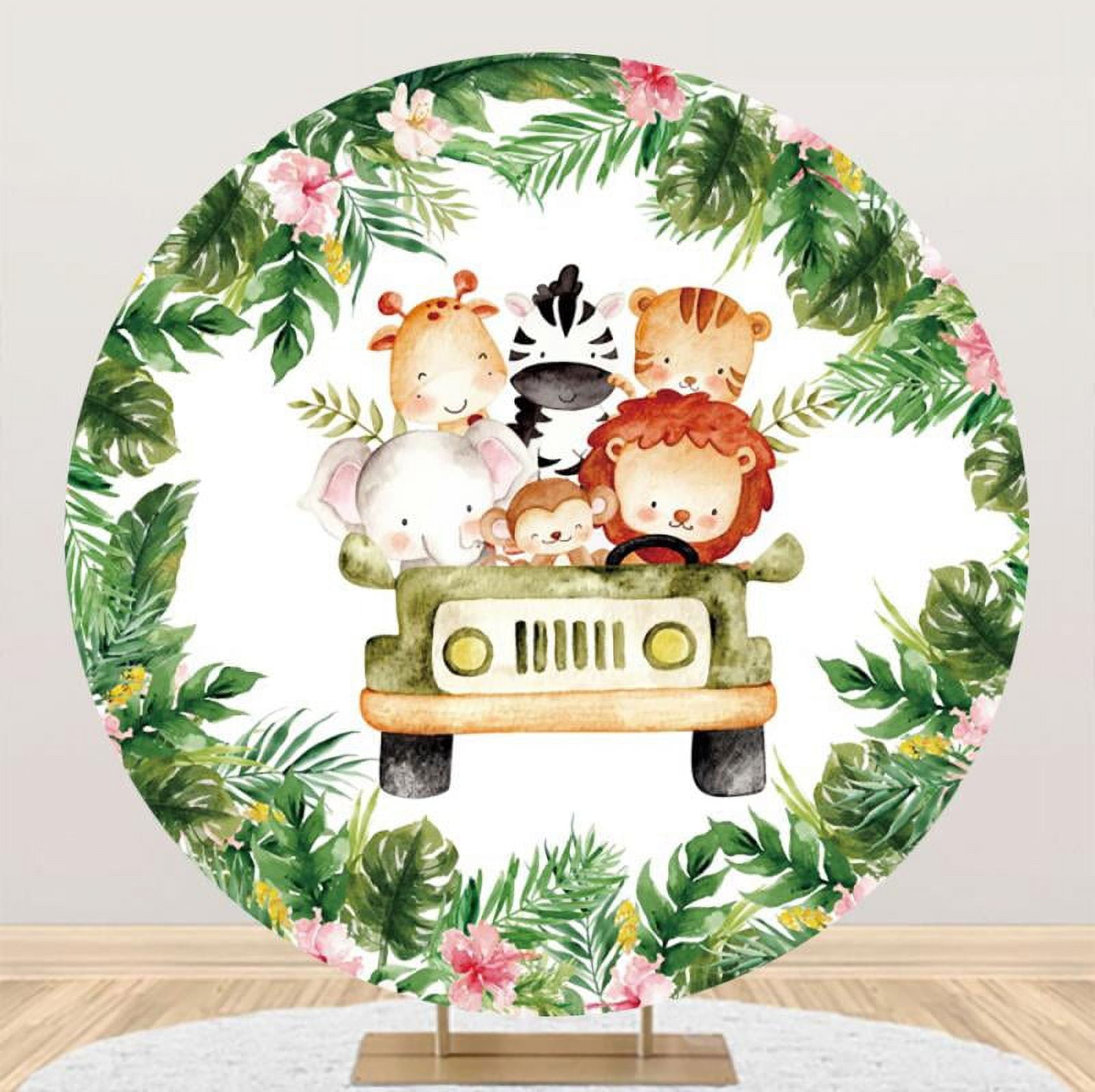 Safari Jungle Animals Oh Baby Round Backdrop Zoo Animals Tropical ...