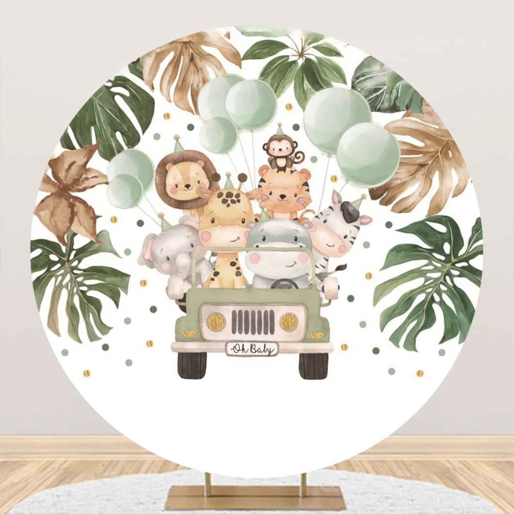 Safari Jungle Animals Oh Baby Round Backdrop Zoo Animals Tropical ...