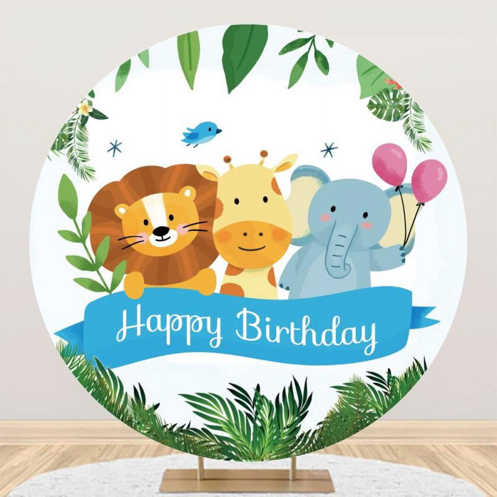 Safari Jungle Animals Oh Baby Round Backdrop Zoo Animals Tropical ...
