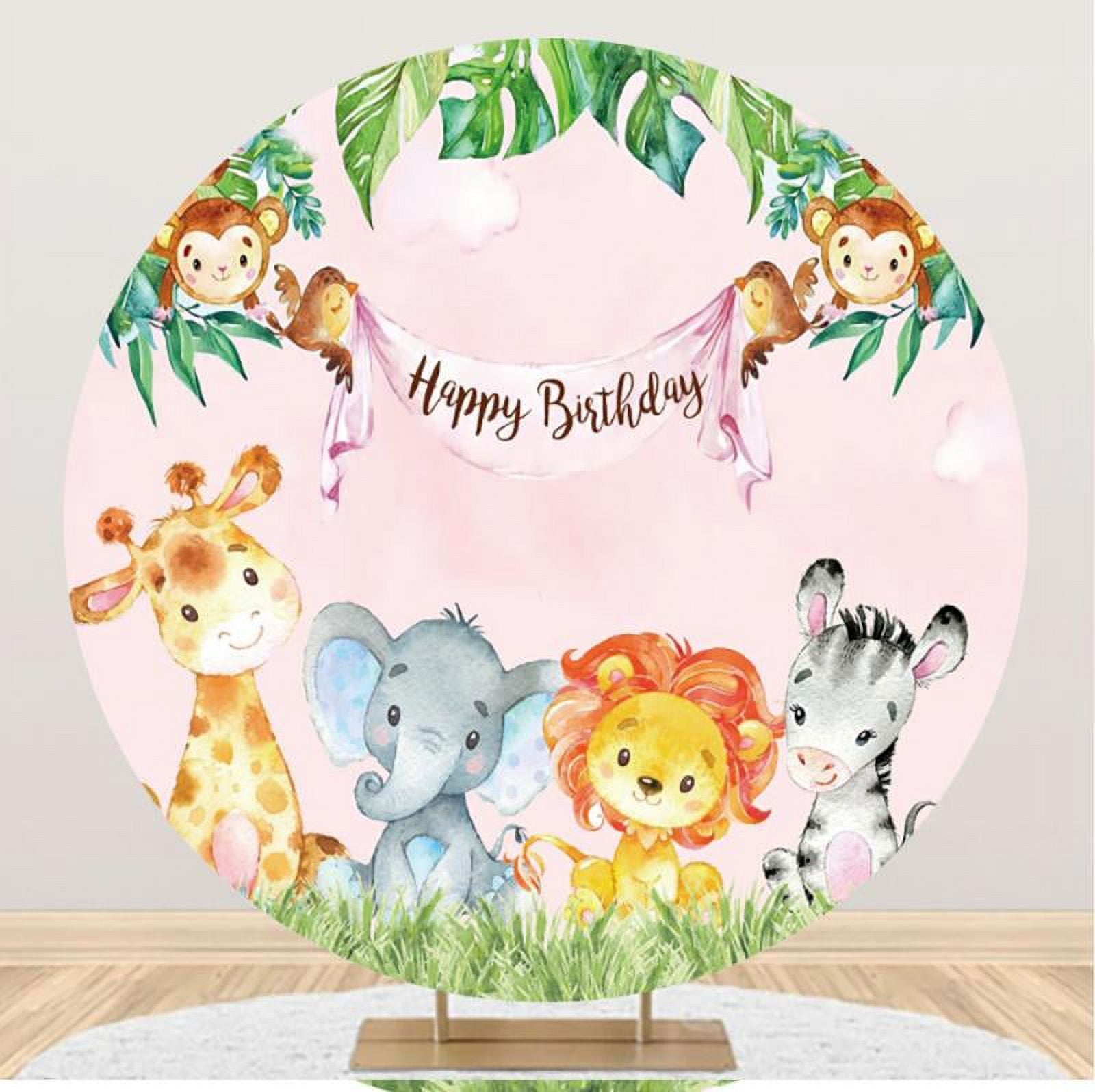 Safari Jungle Animals Oh Baby Round Backdrop Zoo Animals Tropical ...