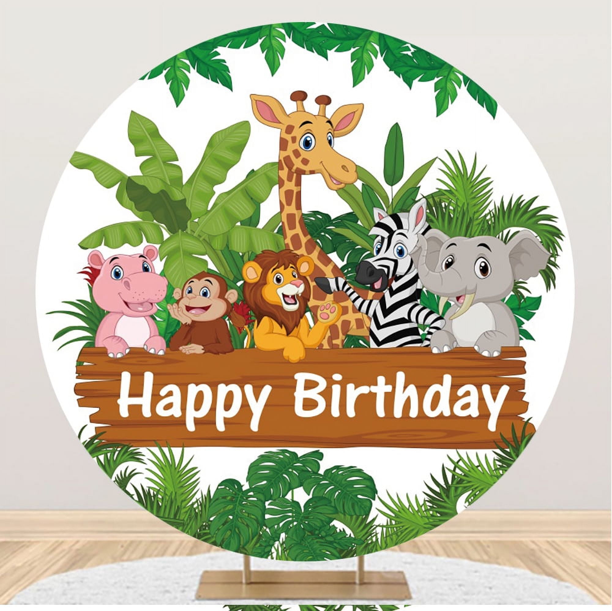 Safari Jungle Animals Oh Baby Round Backdrop Zoo Animals Tropical ...