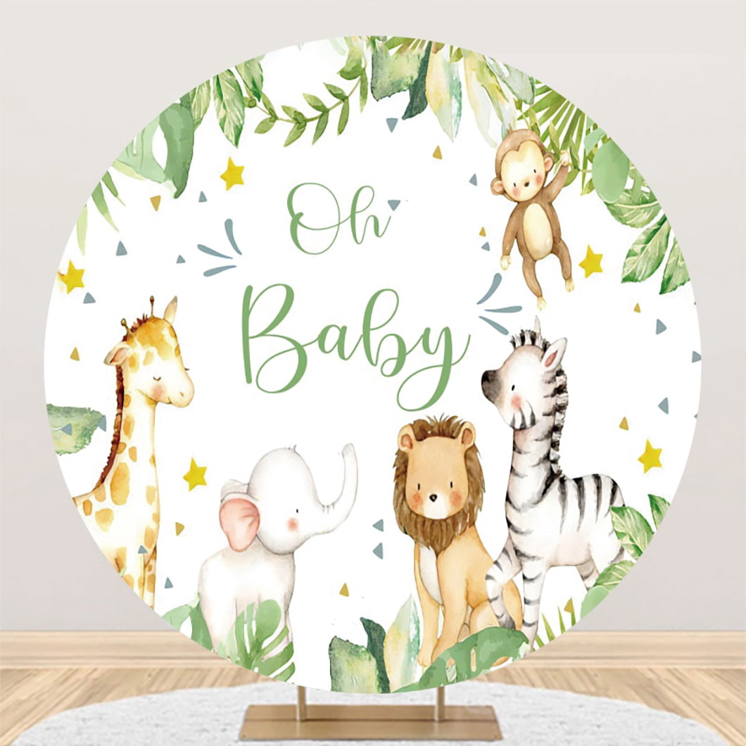 Safari Jungle Animals Oh Baby Round Backdrop Zoo Animals Tropical ...