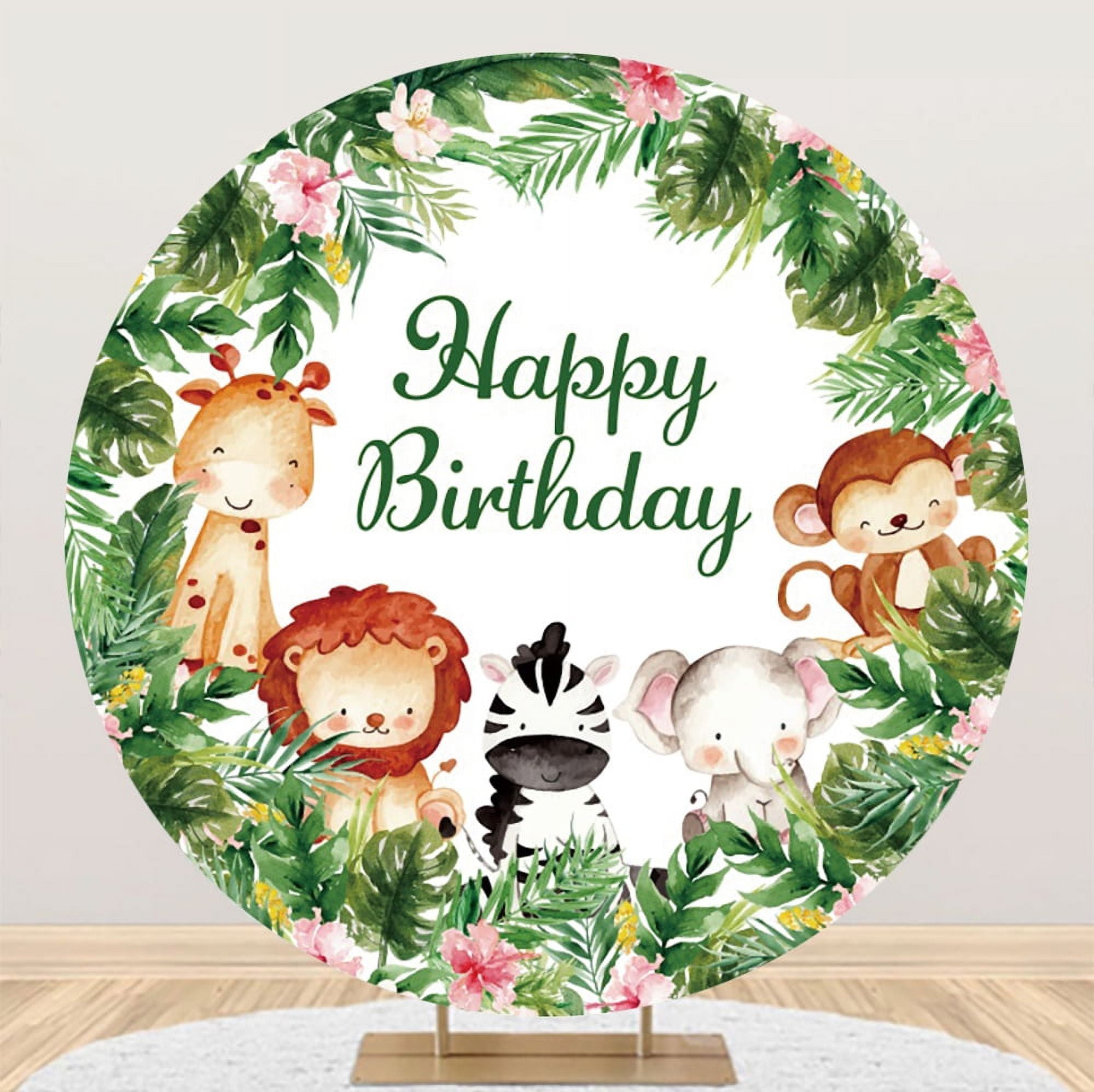 Safari Jungle Animals Oh Baby Round Backdrop Zoo Animals Tropical ...