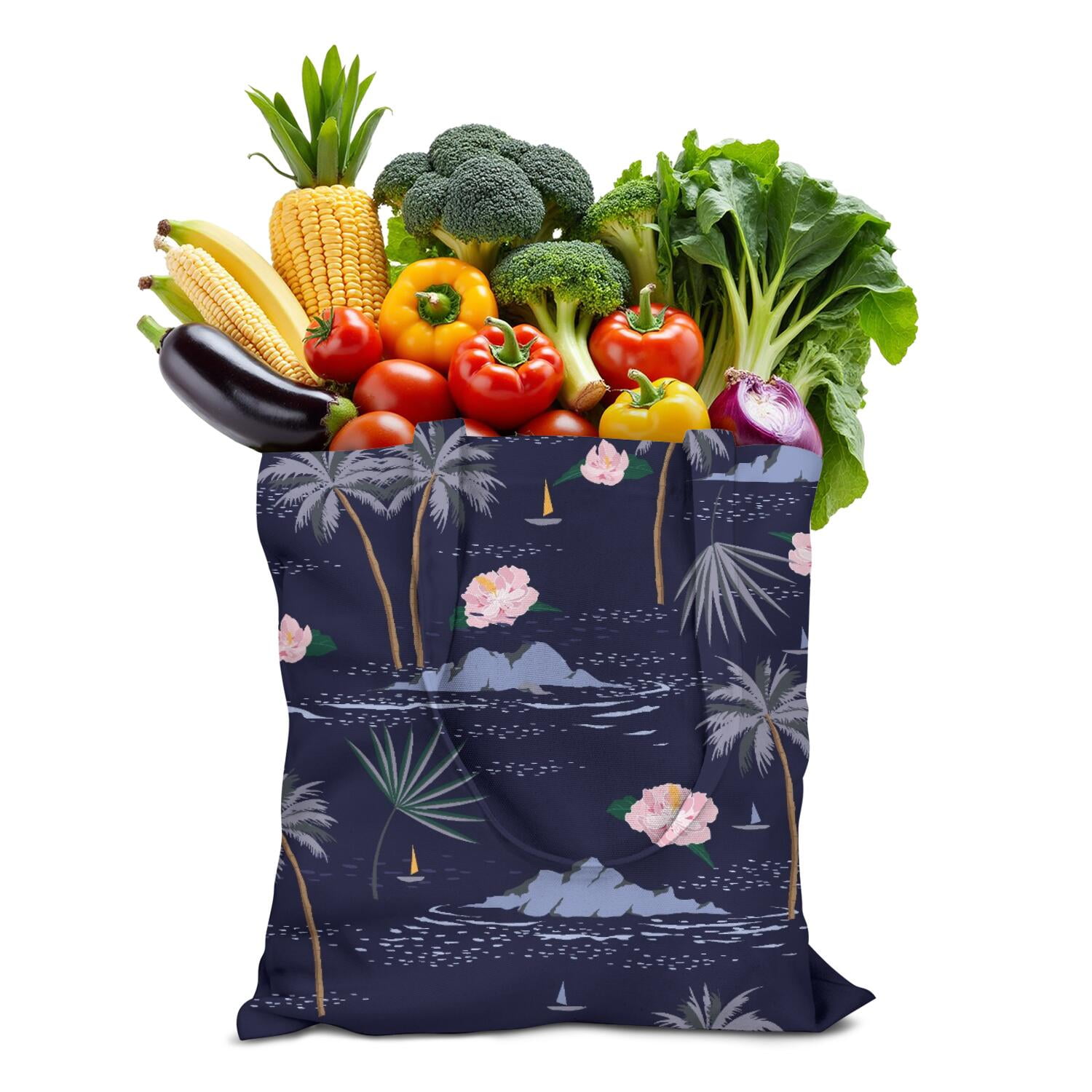 Safari Jungle Island Canvas Tote Bag, Reusable Exotic Palm Tree Handbag ...