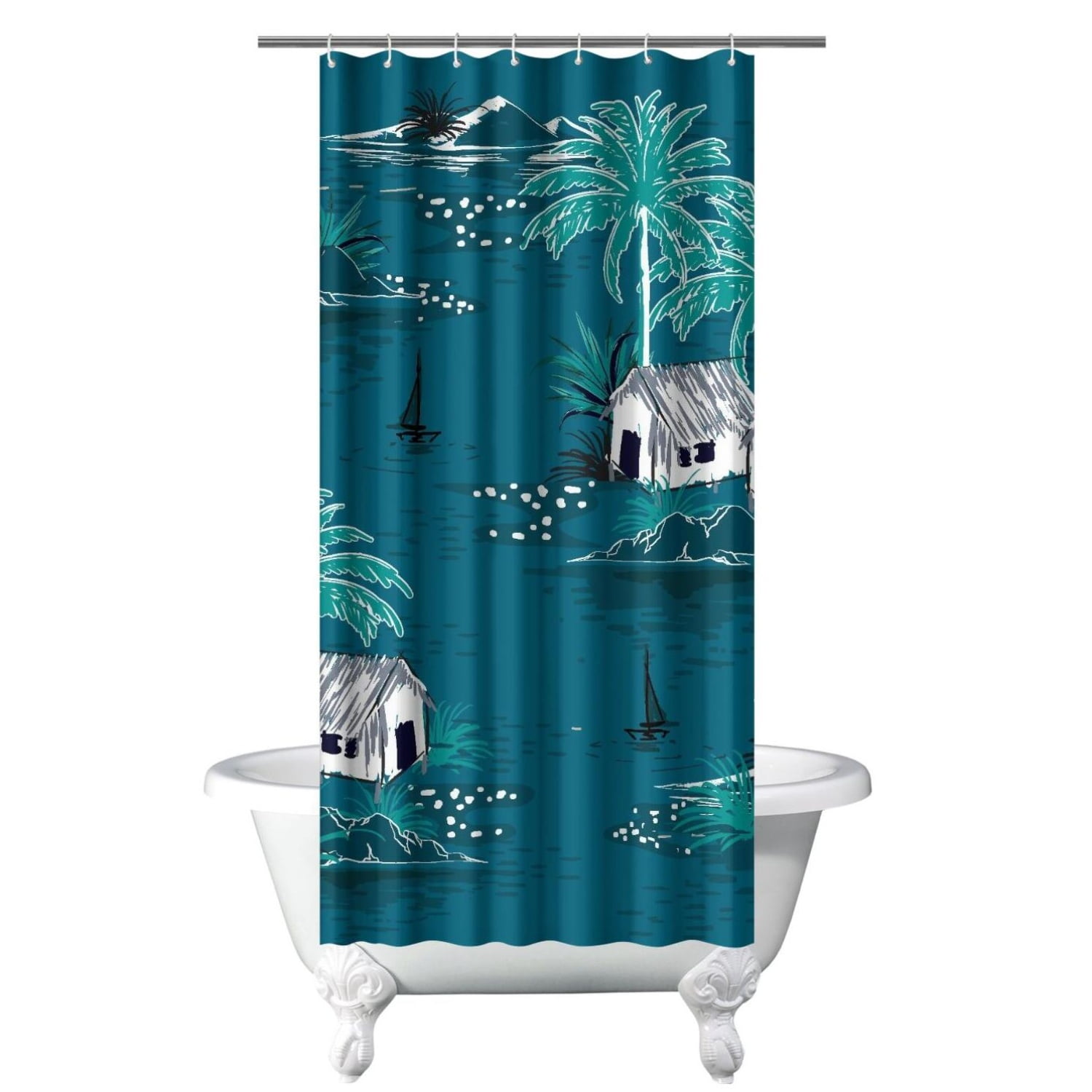 Safari Jungle Island Shower Curtain - Waterproof Quick-Dry Bath Drapes ...