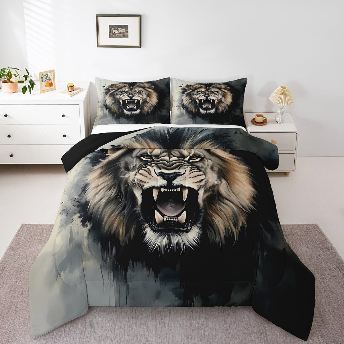 Safari Lion Bedding Set King Size Animal Comforter Set Adults Men ...