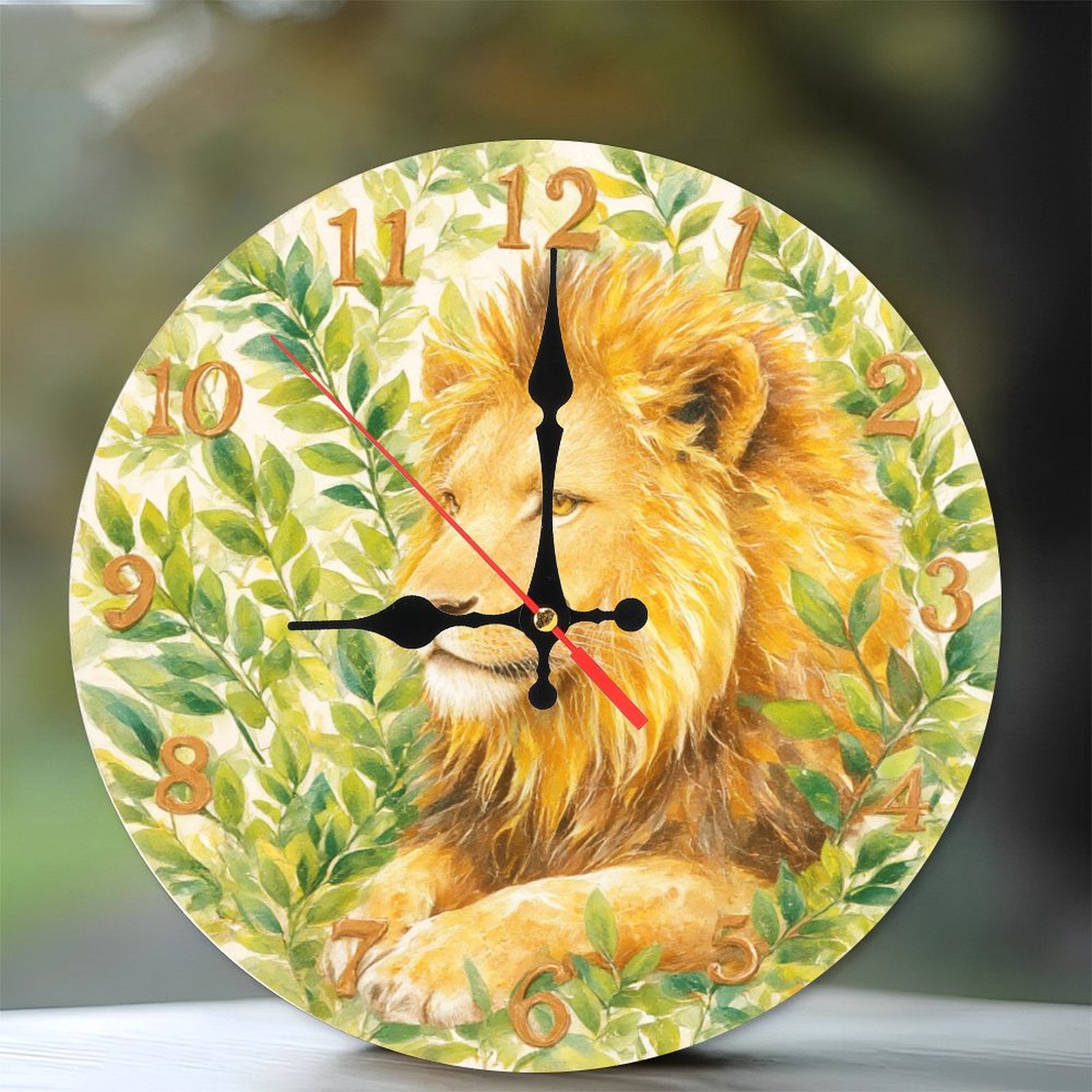 Safari Lion Wall Clock Jungle Animal Home Decor 10-Inch Silent Wooden ...